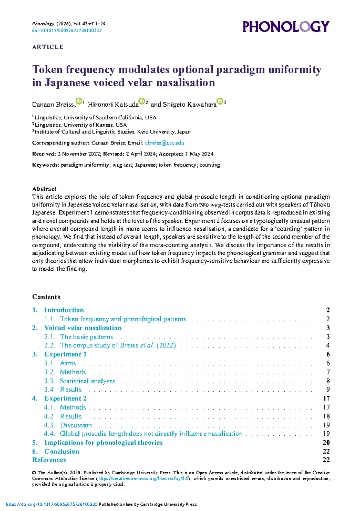 Token Frequency and Paradigm Uniformity in Japanese Nasalisation (LING ...