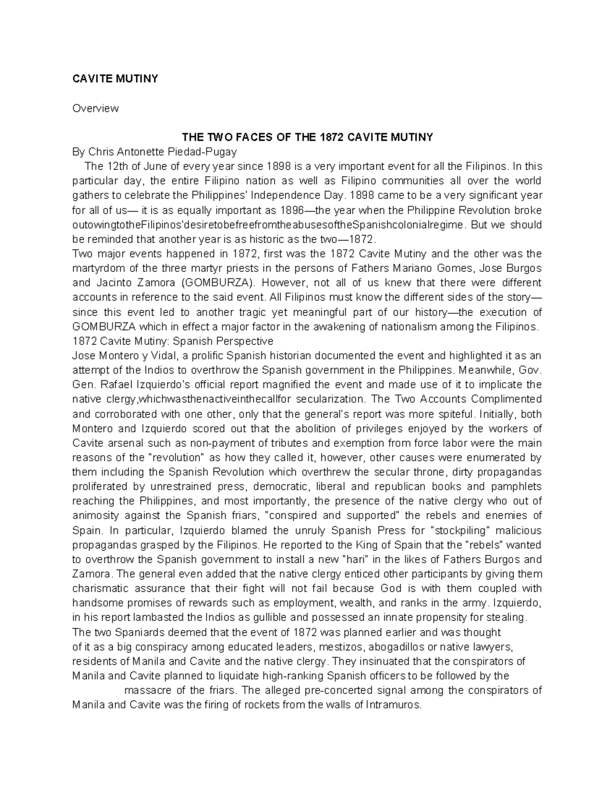 Cavite Mutiny - awk.fnj,mweljkfncawlfn - CAVITE MUTINY Overview THE TWO FACES OF THE 1872 CAVITE ...