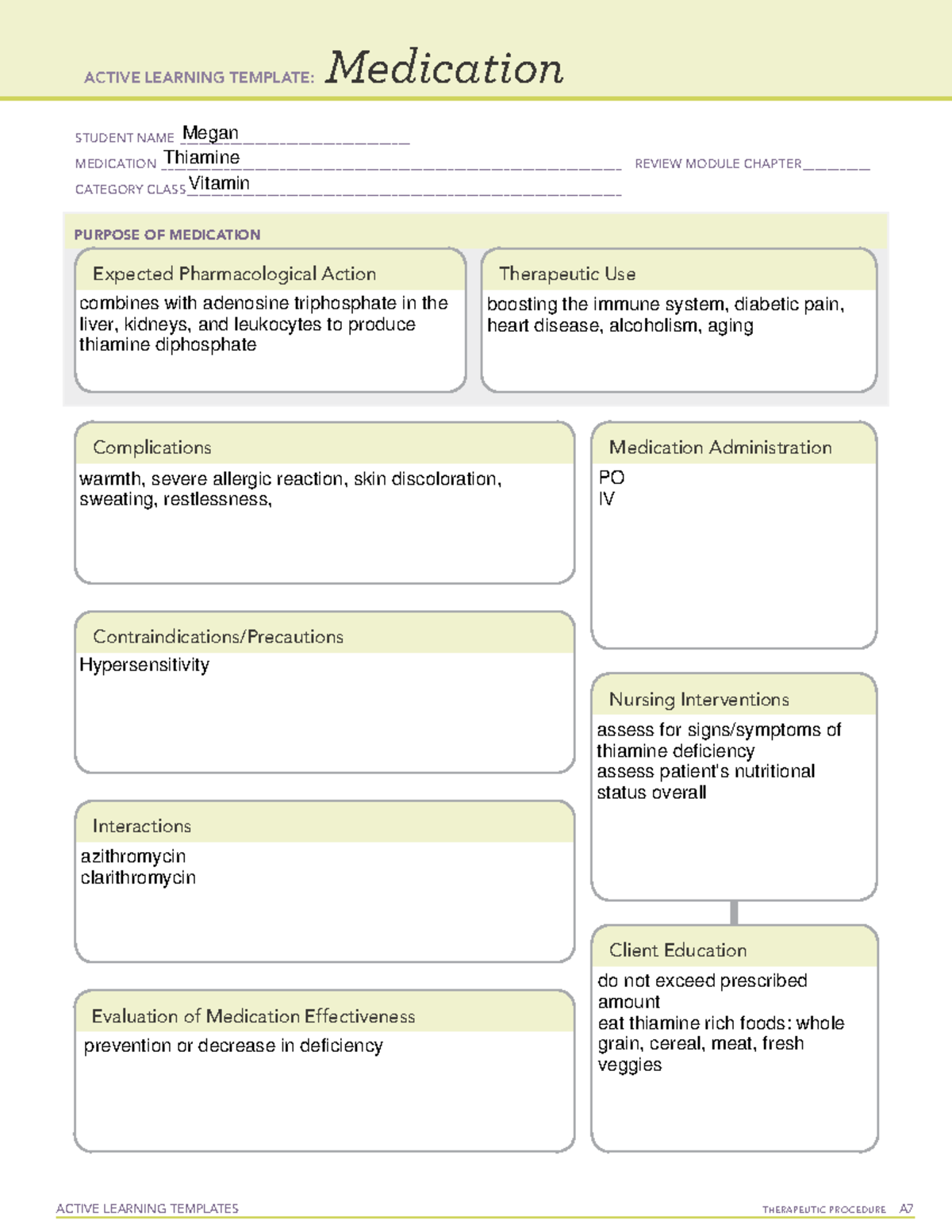 Active Learning Template: Thiamine Medication Overview - Studocu