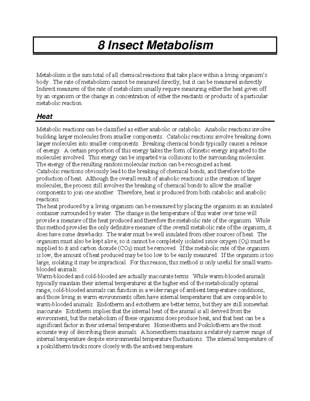 8 Insect Metabolism: Understanding Metabolic Rates and Influences - Studocu