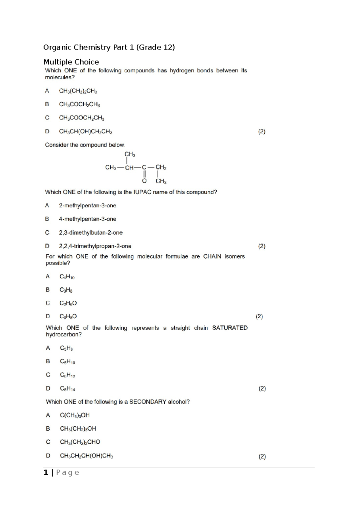 P2Q2 Organic Chemistry part1 - Organic Chemistry Part 1 (Grade 12 ...