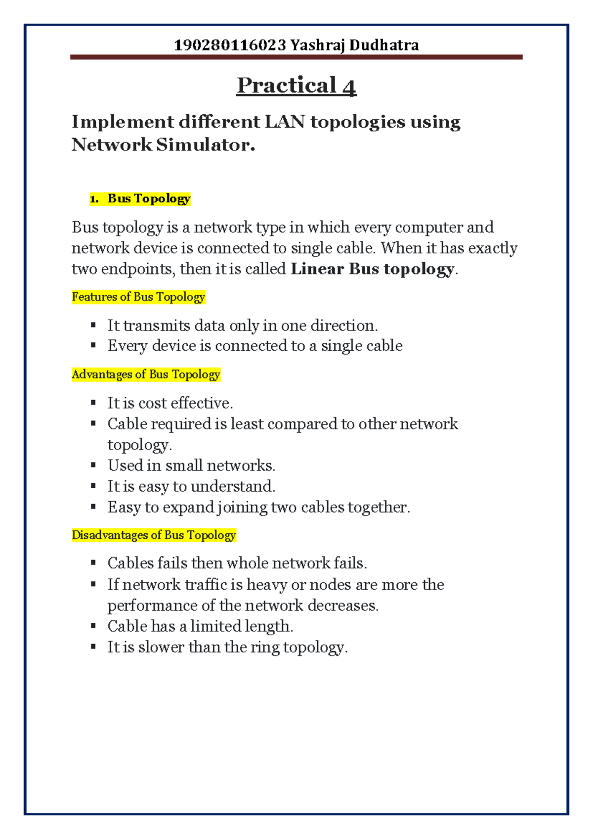 Computer Networks Practical-4: LAN Topologies Implementation Guide ...