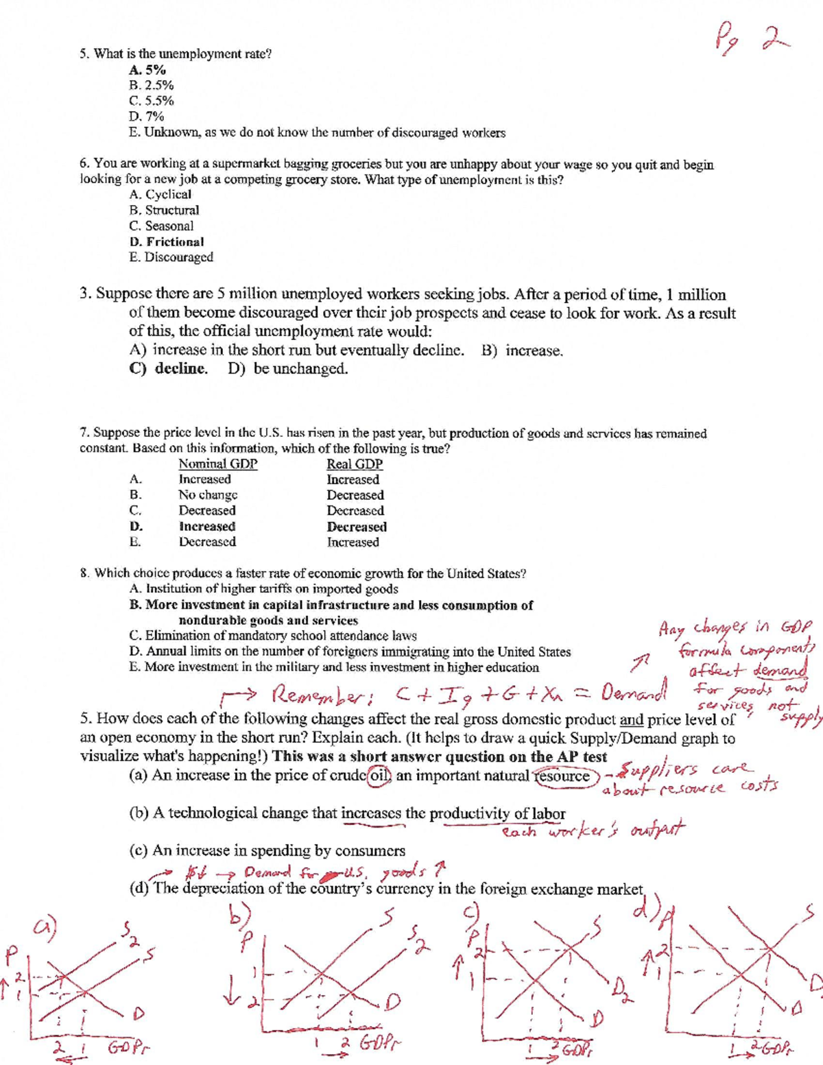 Unit 2 Test Review (Part 2) - Pg 2 5. What is the unemployment rate? A ...