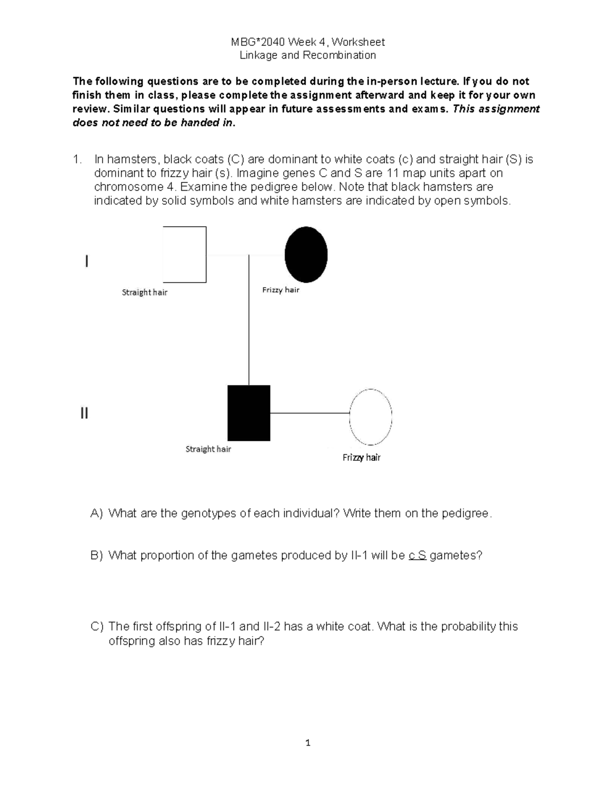 Worksheet: Linkage and Recombination - Week 4 Assignment - Studocu