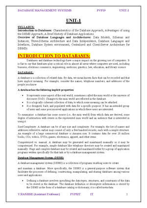 Rdbms Notes - RELATIONAL DATABASE MANAGEMENT SYSTEM UNIT - I ...