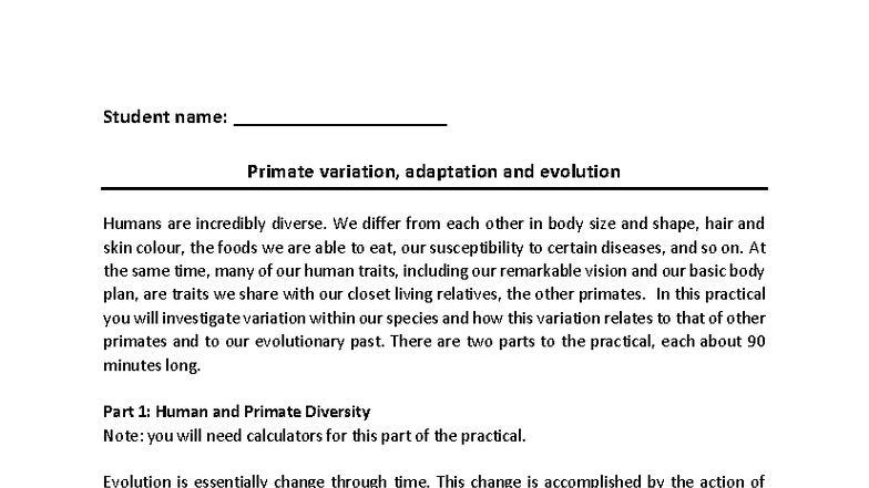 Human Diversity: Primate Variation, Adaptation & Evolution Study - Studocu