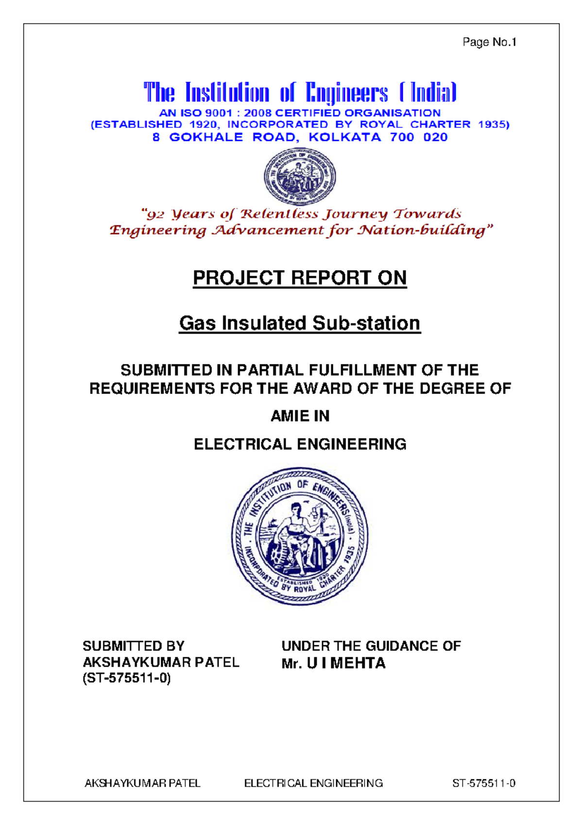 Project Report on Gas Insulated Substation (ELECT- AMIE) - Studocu