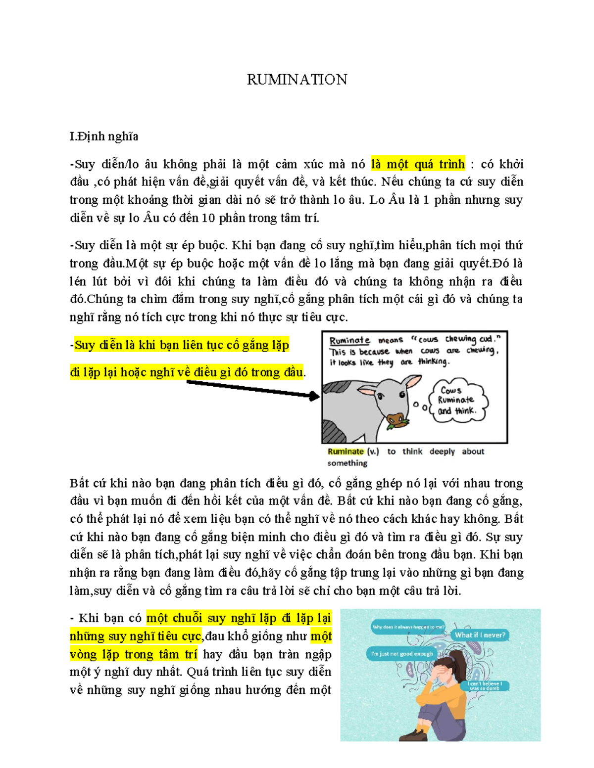 Rumination and problem solving - RUMINATION I.Định nghĩa -Suy diễn/lo ...