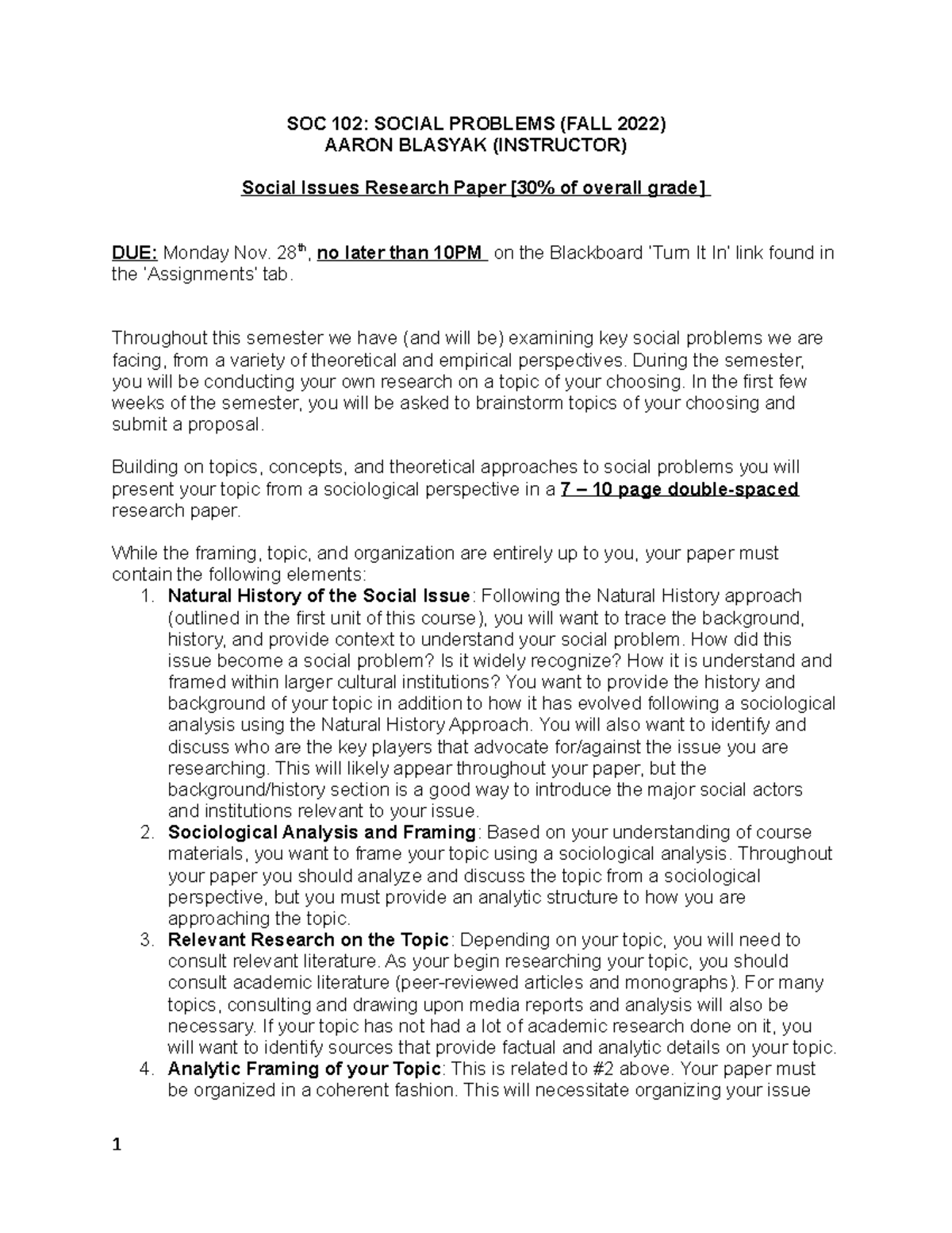 SOC 102 - FALL 2022 - Research Paper on Social Issues Analysis - Studocu