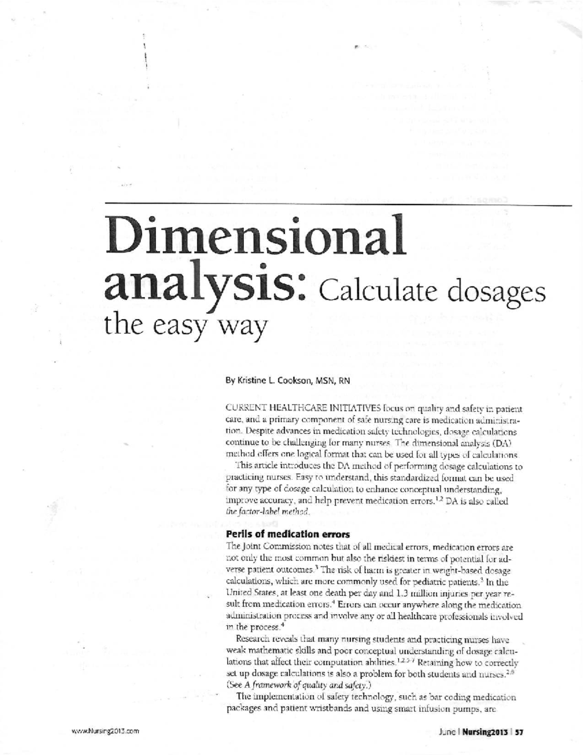 Dimensional Analysis & Dosage Calculations: A Nursing Guide - Studocu