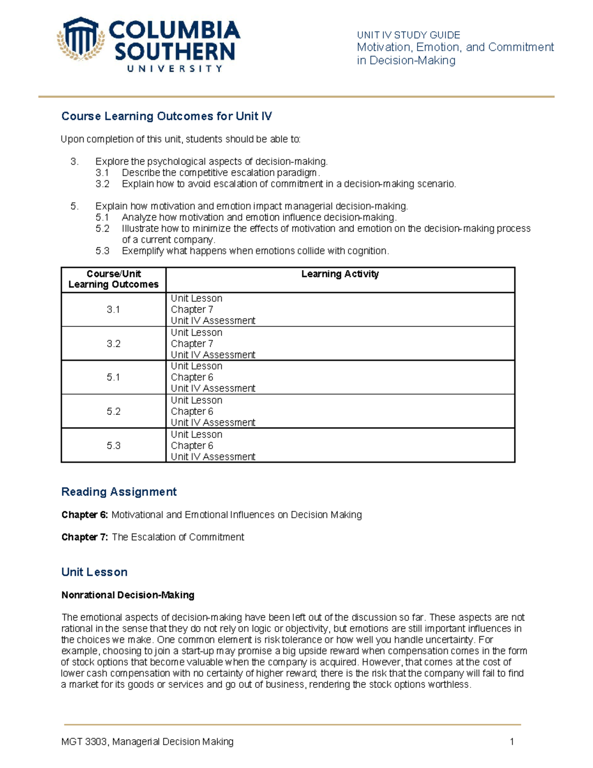 Unit IV - Study Guide - Course Learning Outcomes for Unit IV Upon ...