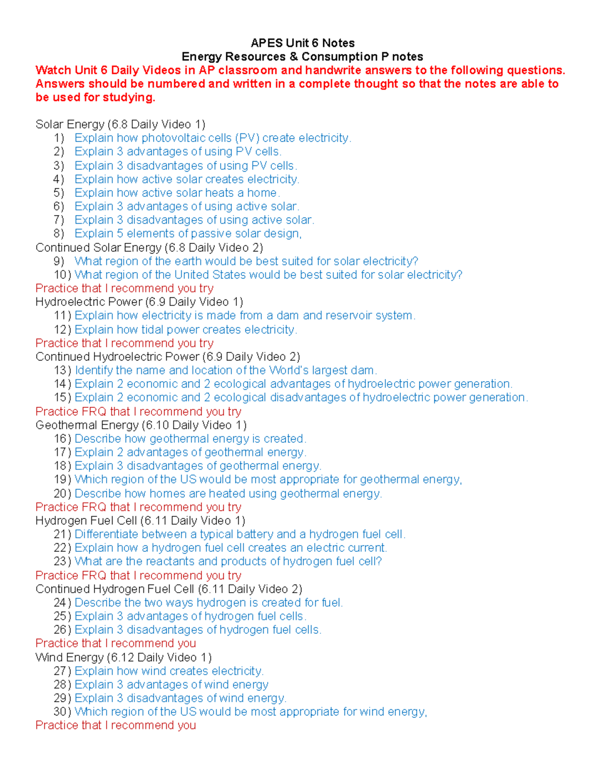APES Unit 6 Study Notes: Energy Resources & Consumption - Studocu