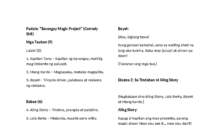 Filipino II-Parsa: Magic Comedy Skit Roleplay Script - Studocu