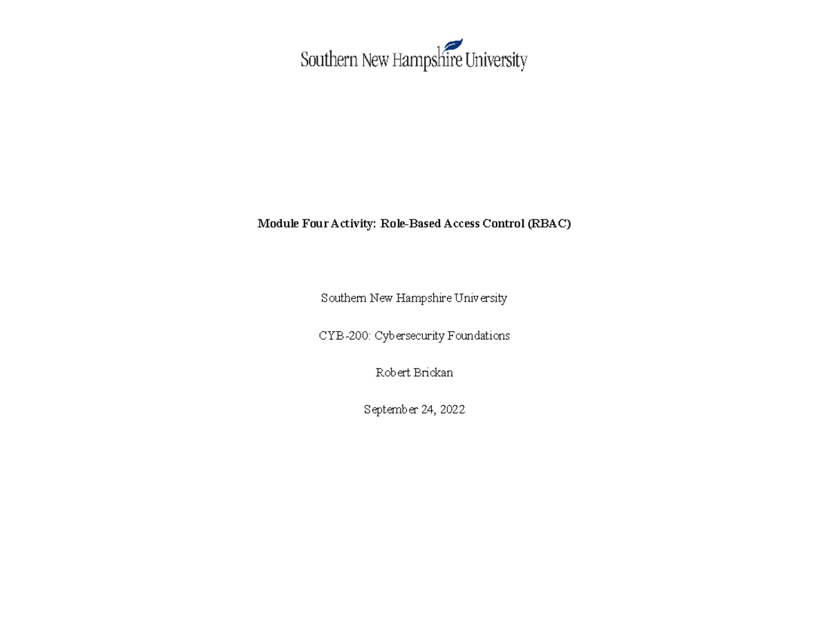 CYB 200 Module Four Activity - Module Four Activity: Role-Based Access ...