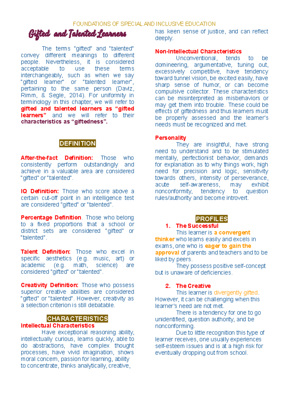 Inclusive EDUC 101 - Understanding Gifted and Talented Learners - Studocu