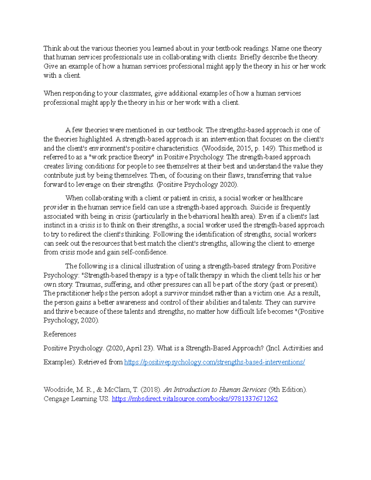 6-1 Discussion: Applying Positive Psychology in Human Services - Studocu