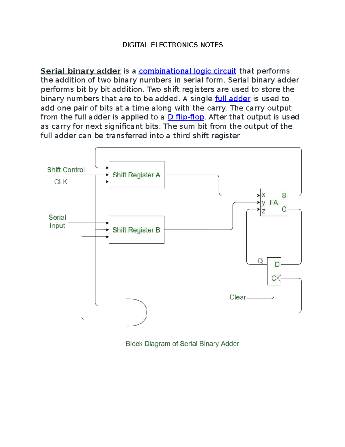 DIGITAL ELECTRONICS NOTES: Serial and Parallel Adders Explained - Studocu