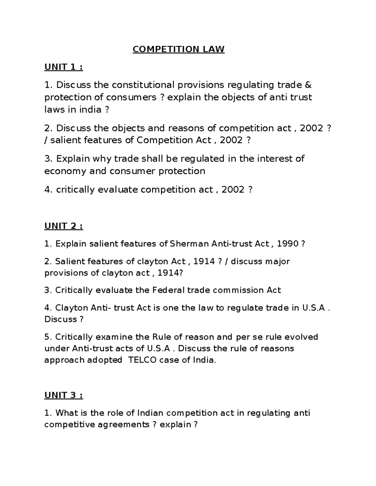 Competition Law - Comprehensive Notes on Anti-trust Regulations - Studocu