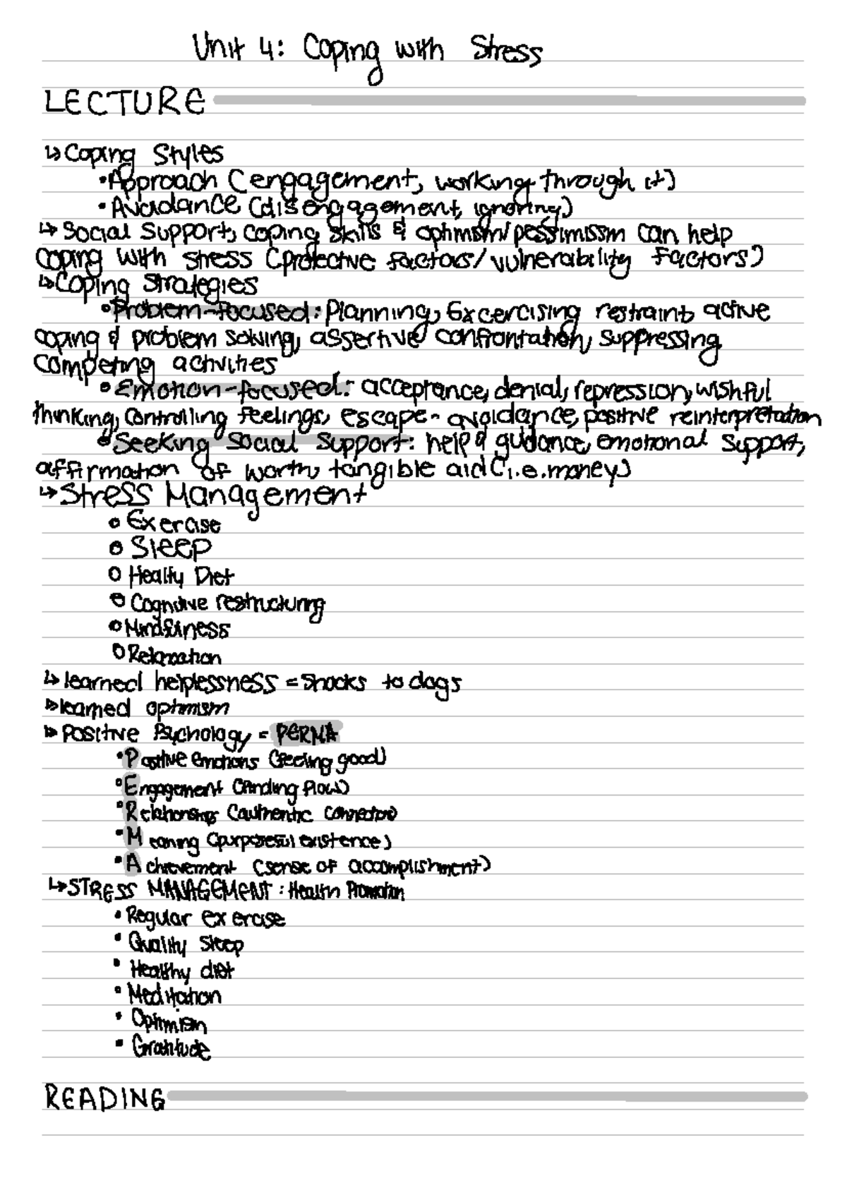 Chapter 5: Lecture notes - Unit 4: coping with Stress LECTURE Coping ...