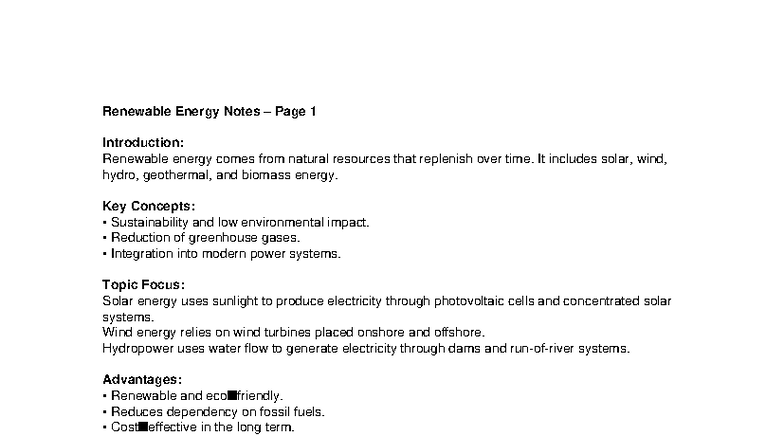 Renewable Energy Notes: Key Concepts and Challenges in Sustainability ...