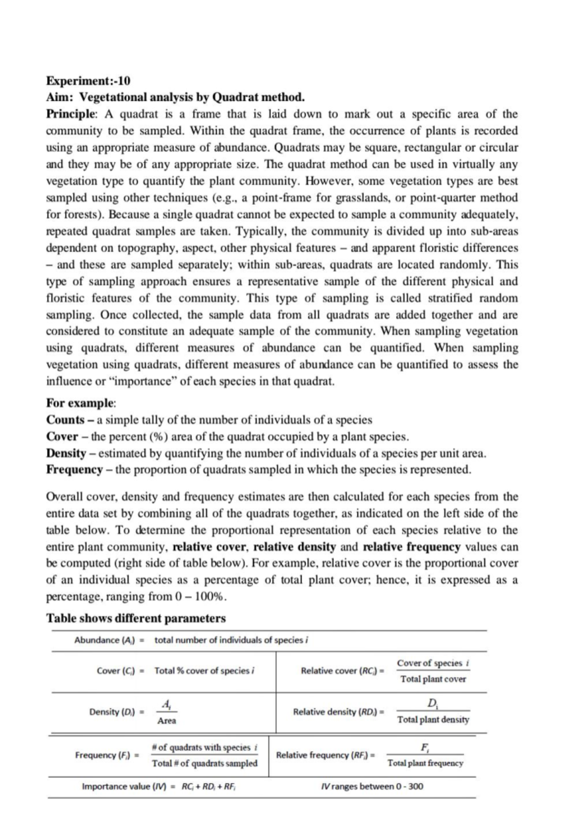 Vegetation Analysis Using the Quadrat Method: Principles and ...