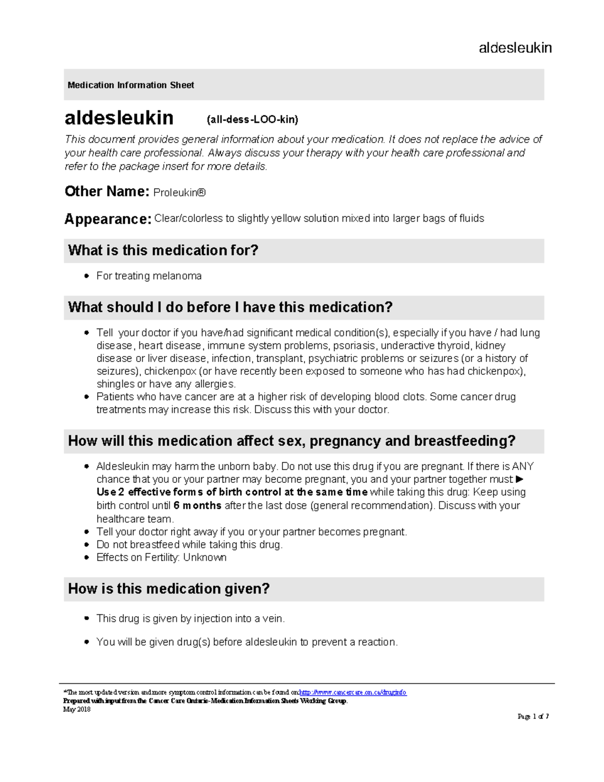 Aldesleukin patient - ... - Medication Information Sheet aldesleukin ...