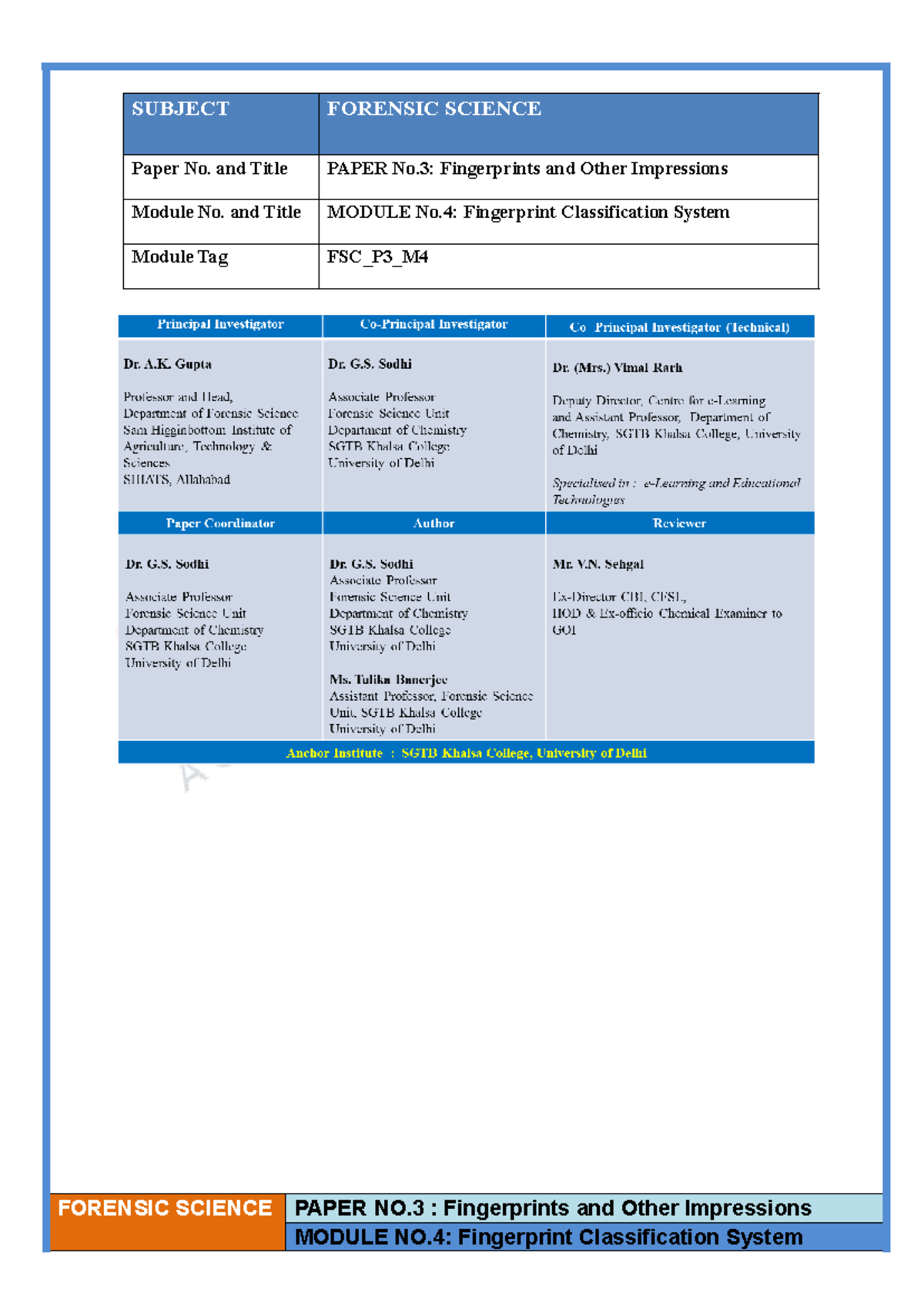 Fingerprint Classification System: Forensic Science Module FSC_P3_M ...
