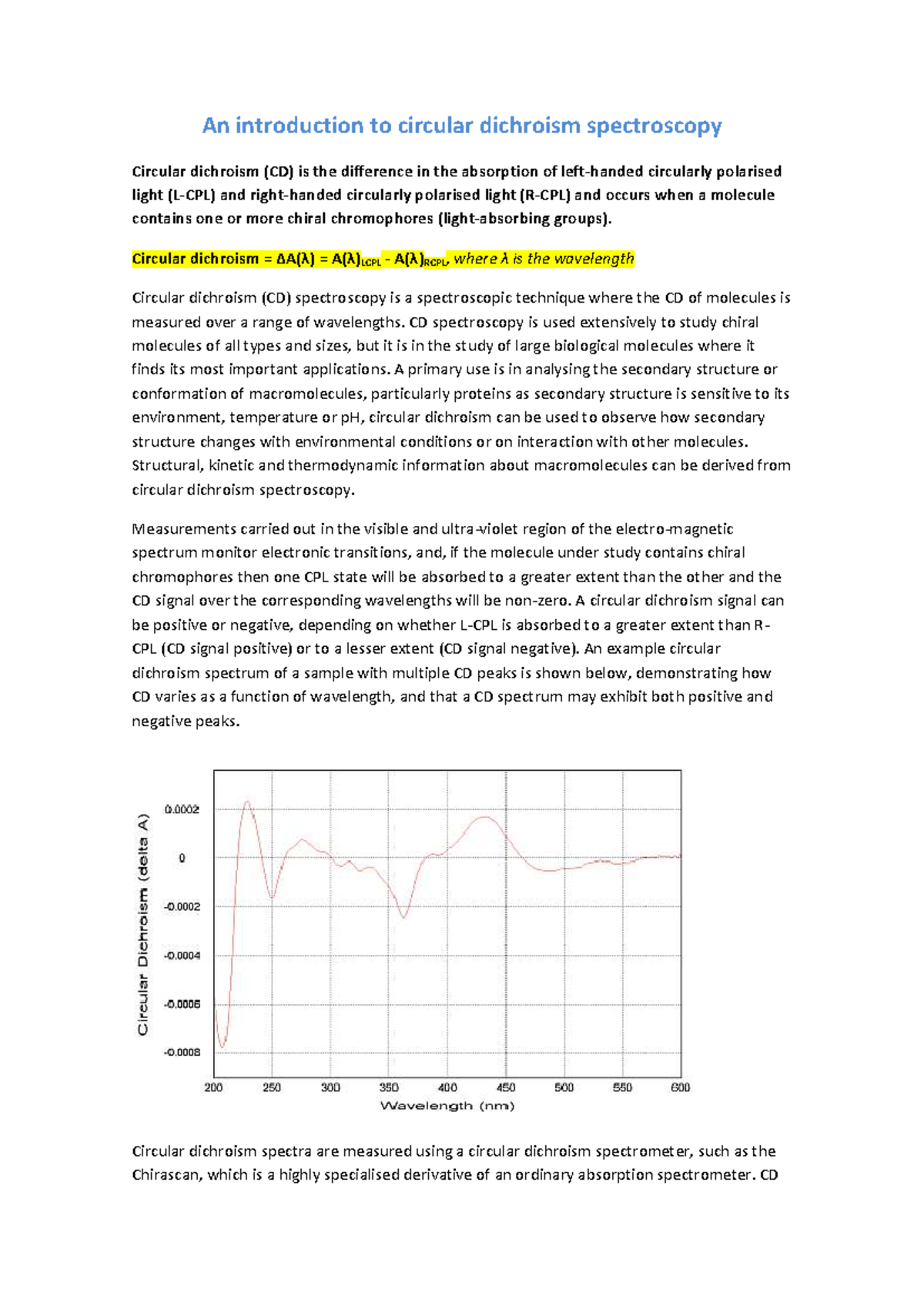 Circular Dichroism (CD) Spectroscopy: Previous Year Q&A - Studocu