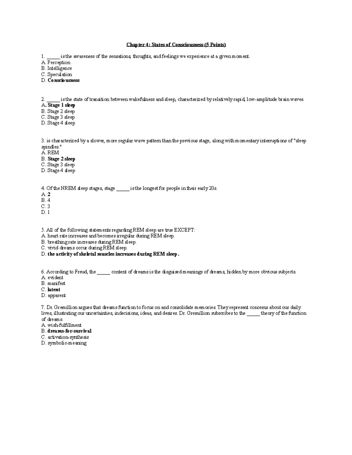 Chapter 4 States of Consciousness Quiz Answers PSYC 1560 - Studocu