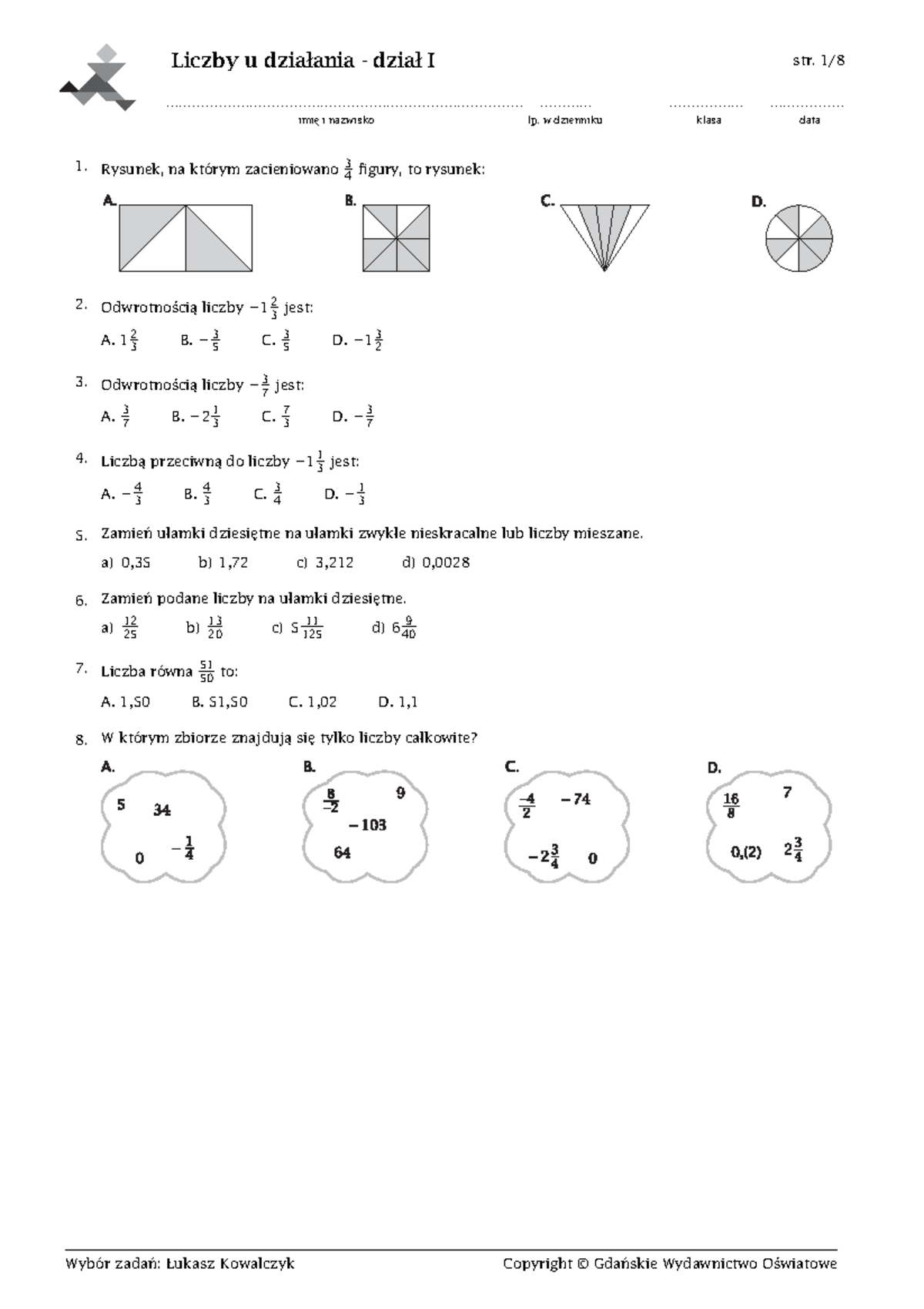 Liczby i działania - Klasa 7 - Materiały do nauki matematyki - Studocu