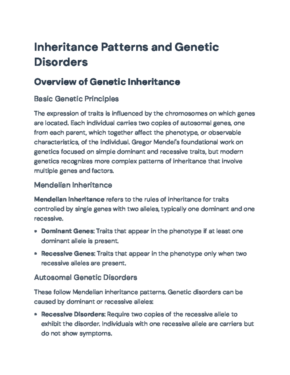 Genetic Inheritance Patterns & Disorders Overview (BIOL 101) - Studocu