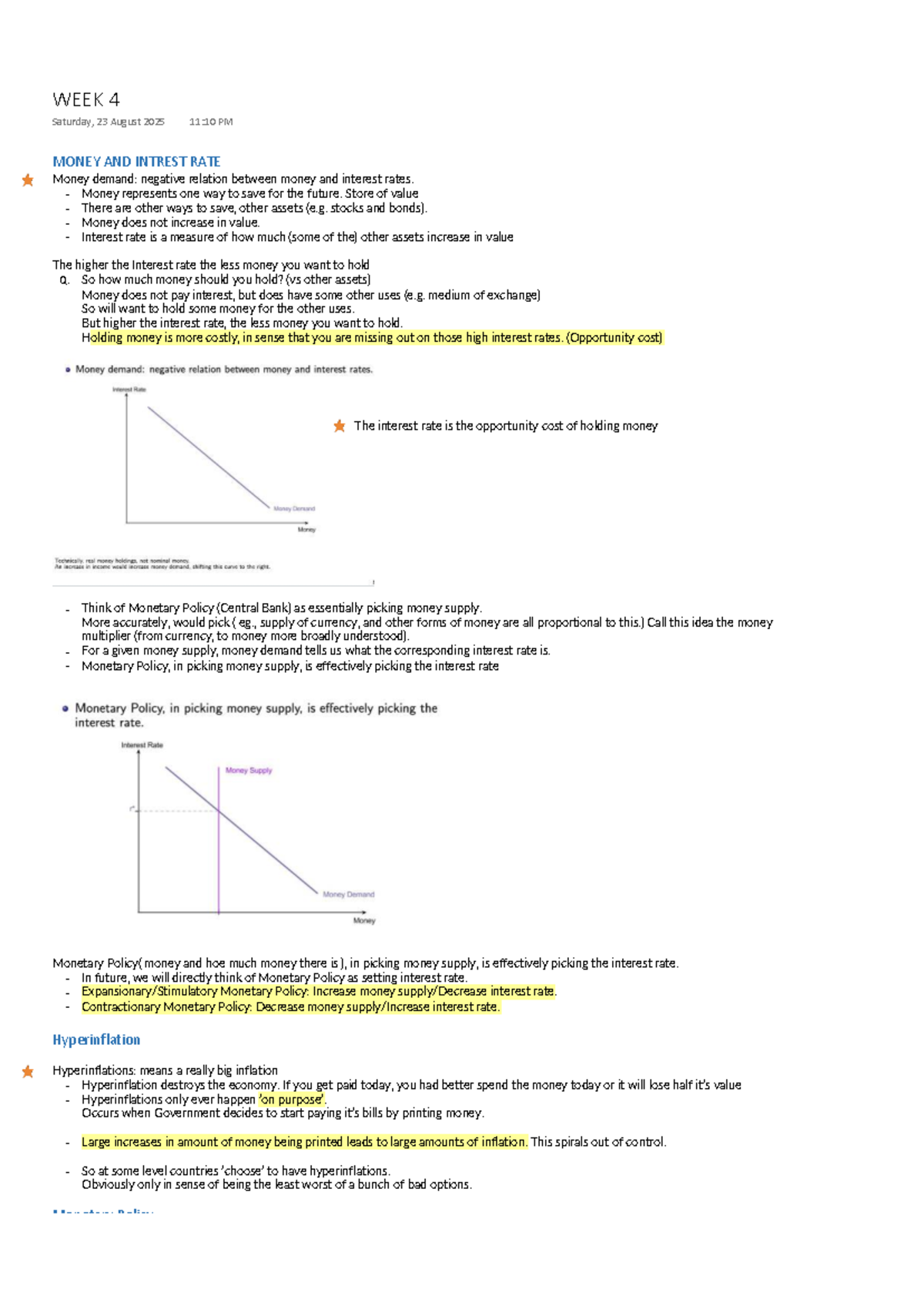 ECON 101: Week 4 Lecture Notes on Money and Interest Rates - Studocu