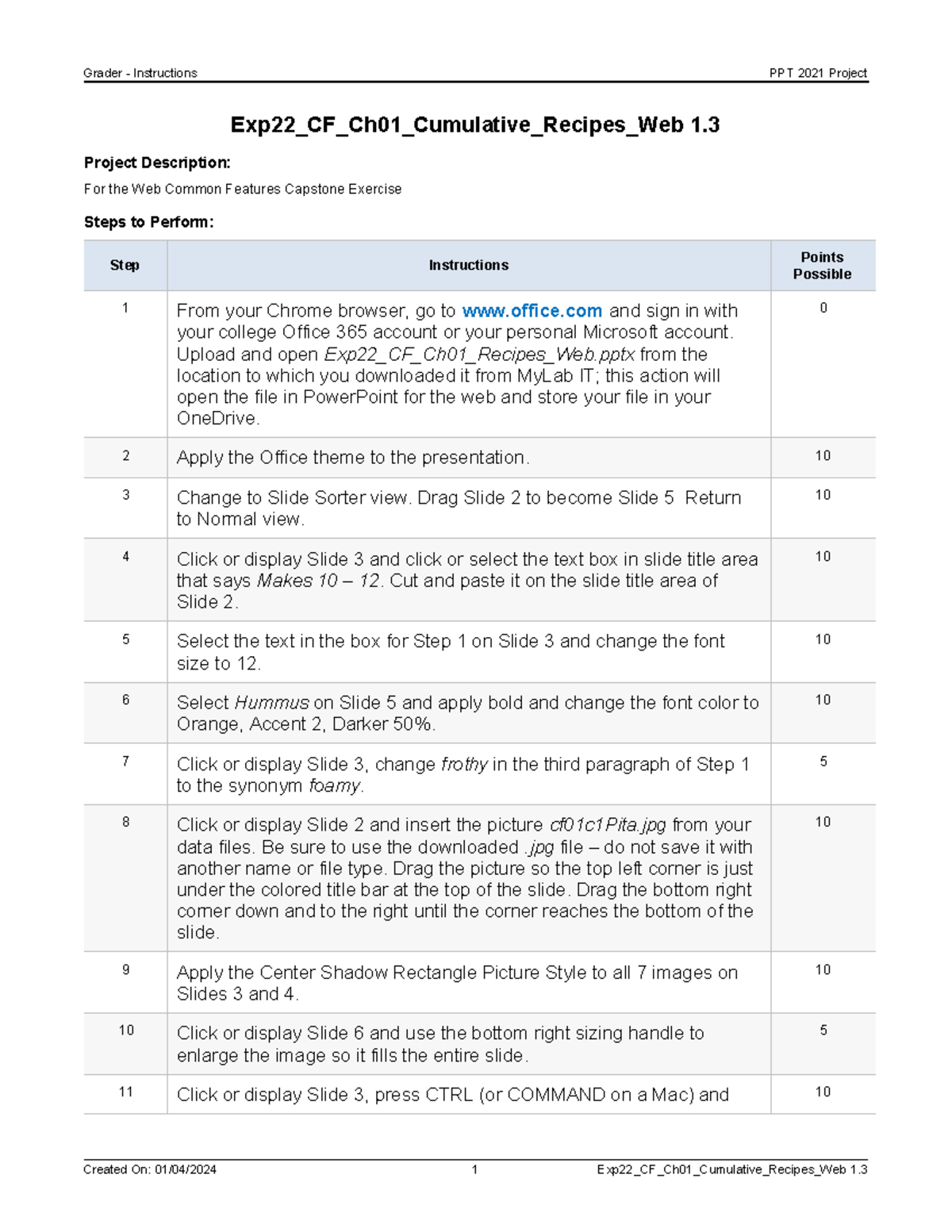 Exp22 CF Ch01 Web Cumulative Project Guide & Instructions - Studocu