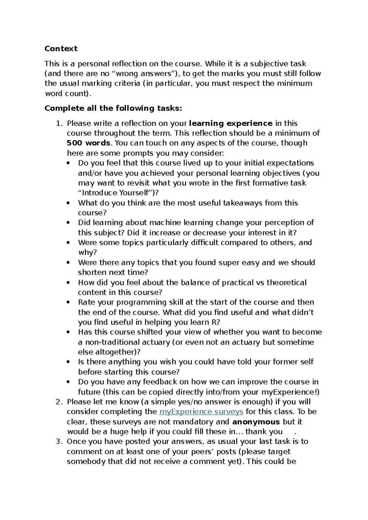 ACTL3142 - Personal Reflection on Learning Experience in Course - Studocu