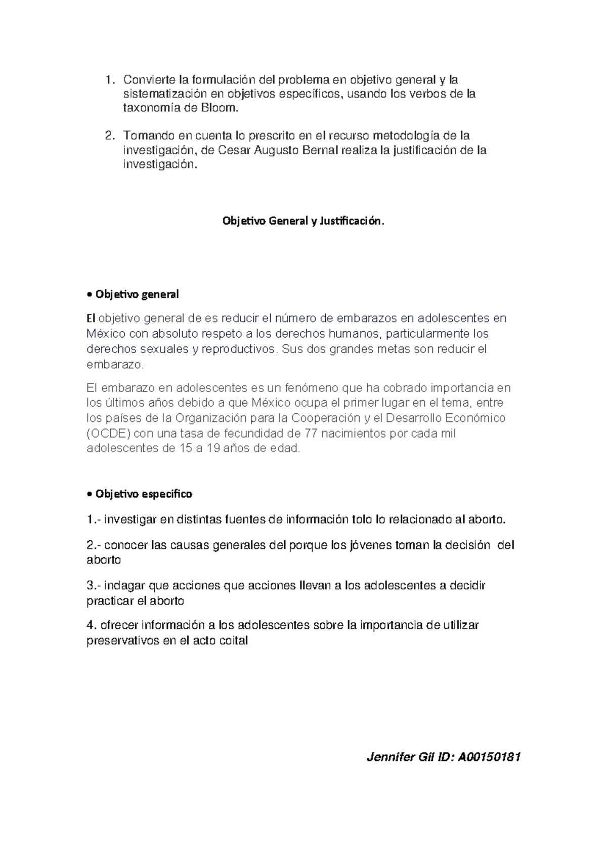 Unidad 3. Act 2 - Objetivos y Justificación sobre Embarazo Adolescente - Studocu