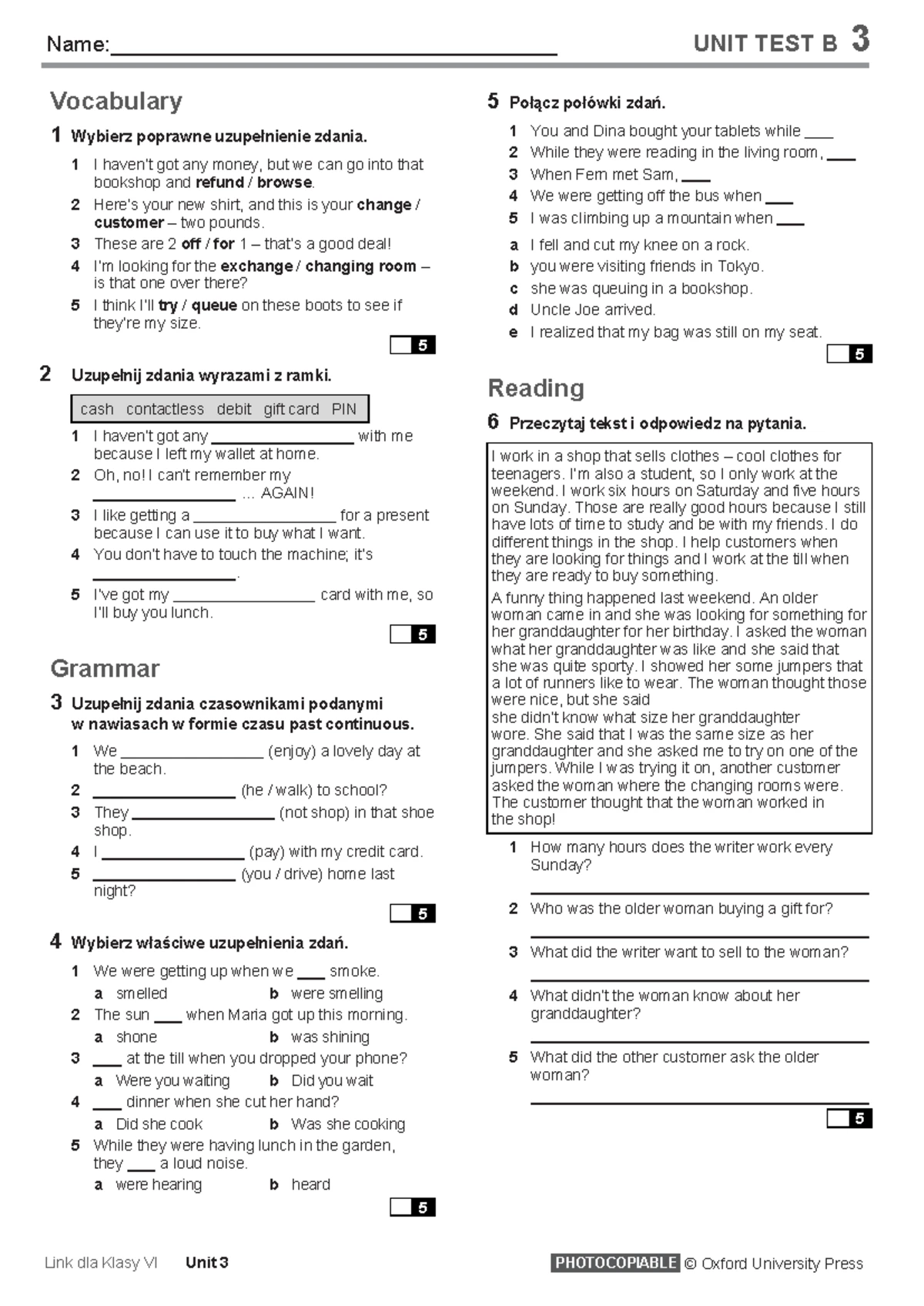 Together kl4 U6 Short Test - Grammar 1 Assessment & Tasks - Studocu