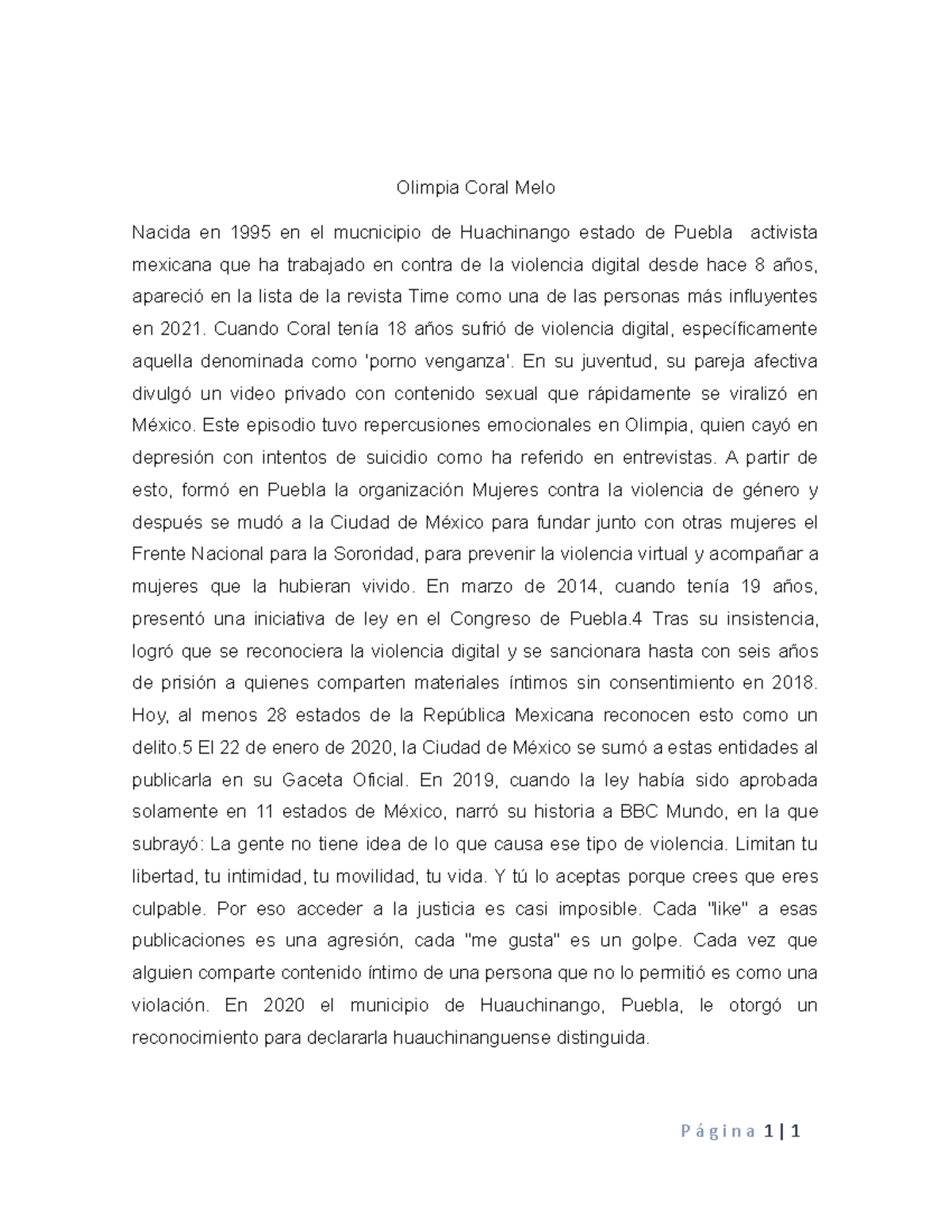 Olimpia Coral Melo: Activismo Contra la Violencia Digital - Studocu