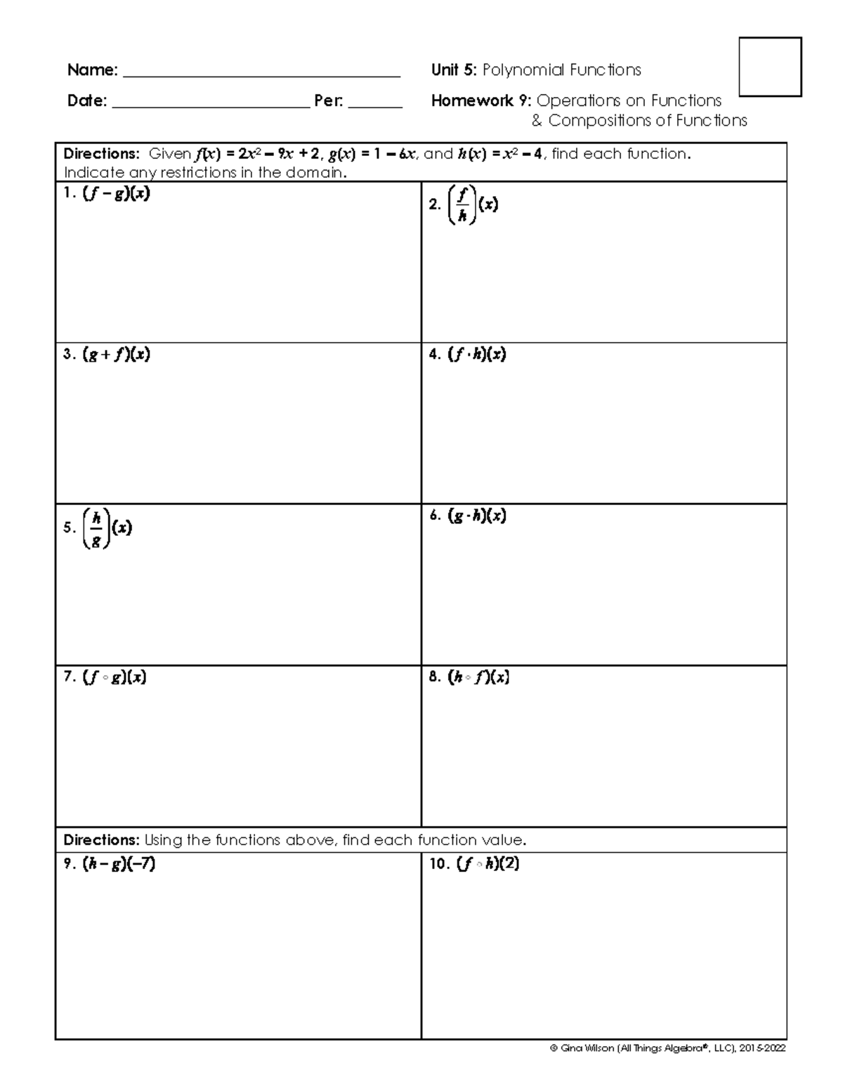Homework 5.9 - Operations and Compositions of Polynomial Functions ...
