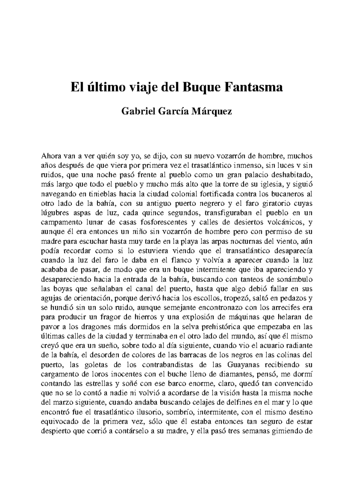 Buque - Resumen del "El último viaje del Buque Fantasma" - Studocu