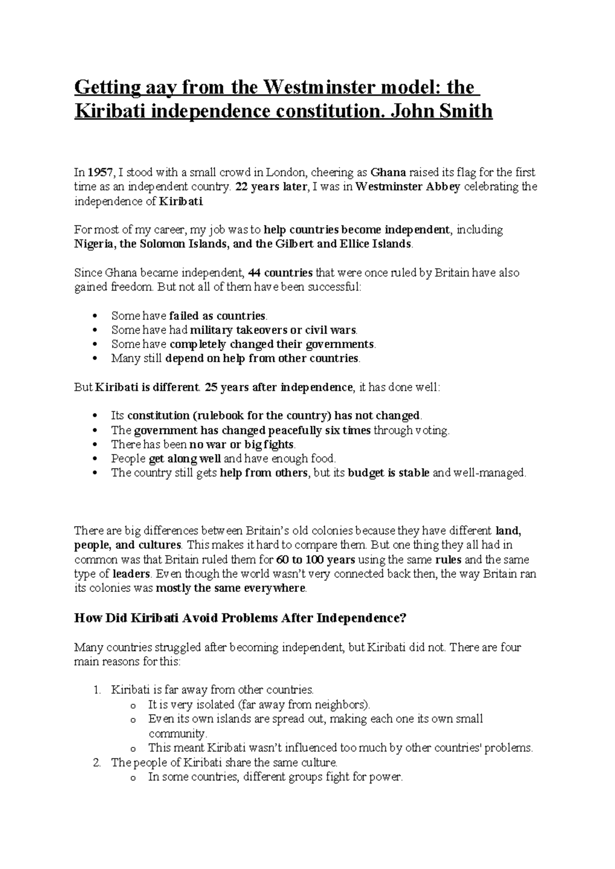 Getting away from the Westminster model - summarized version - Getting ...