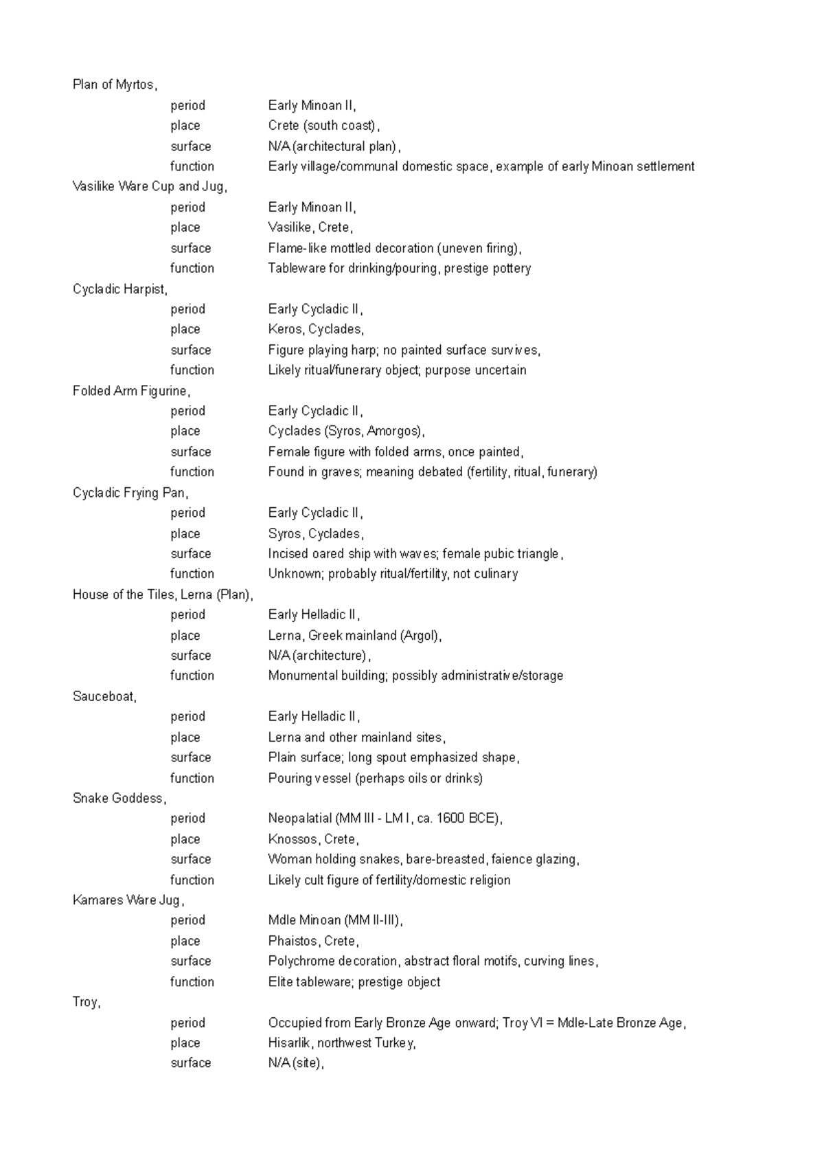 Minoan and Mycenaean Artifacts Overview (HIST 101) - Studocu