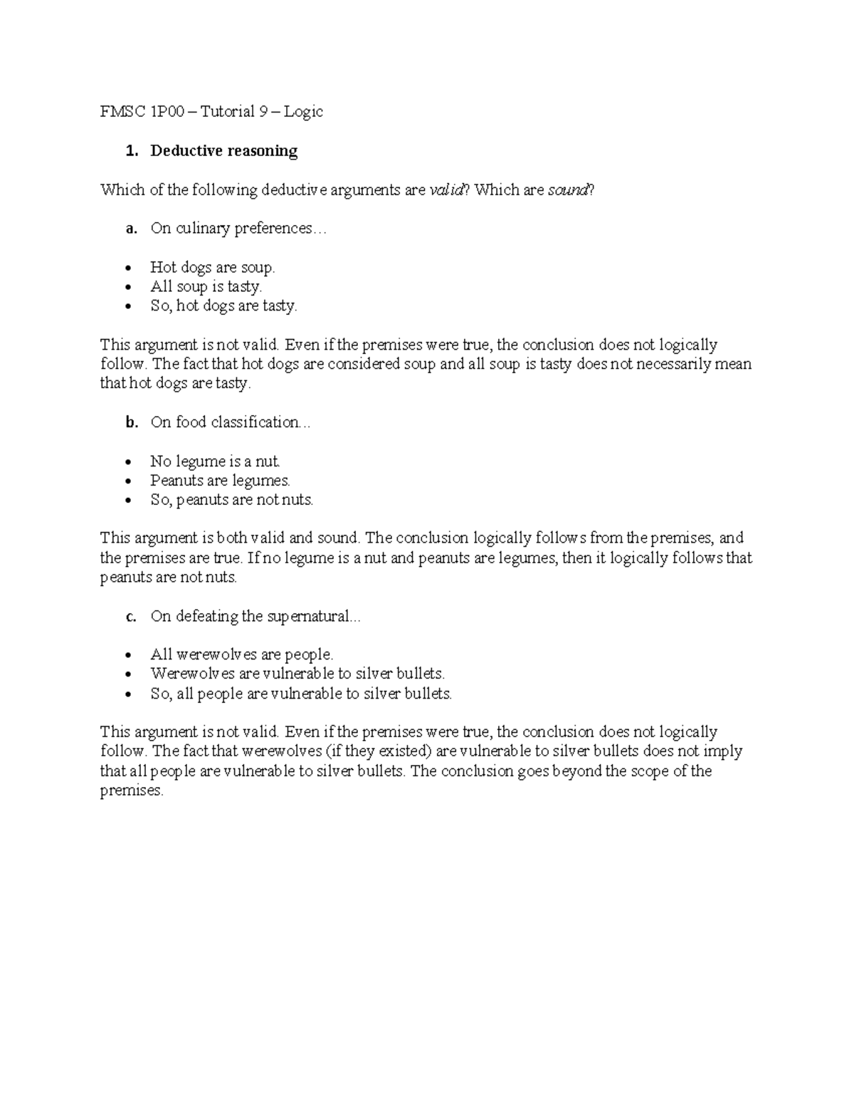 FMSC 1P00 - Tutorial 9: Validity and Soundness of Arguments - Studocu