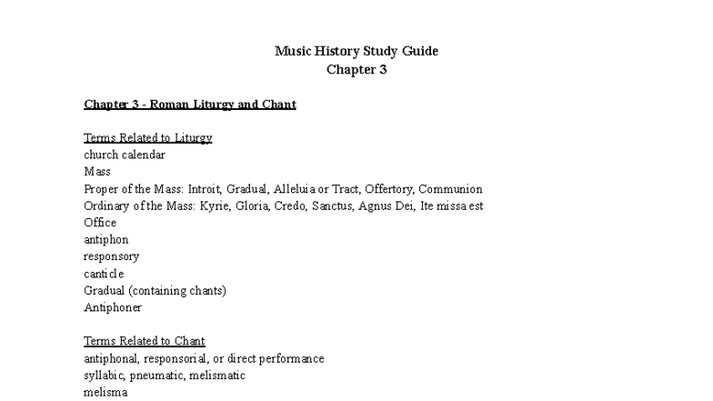 Music History Study Guide: Chapter 3 - Roman Liturgy & Chant - Studocu