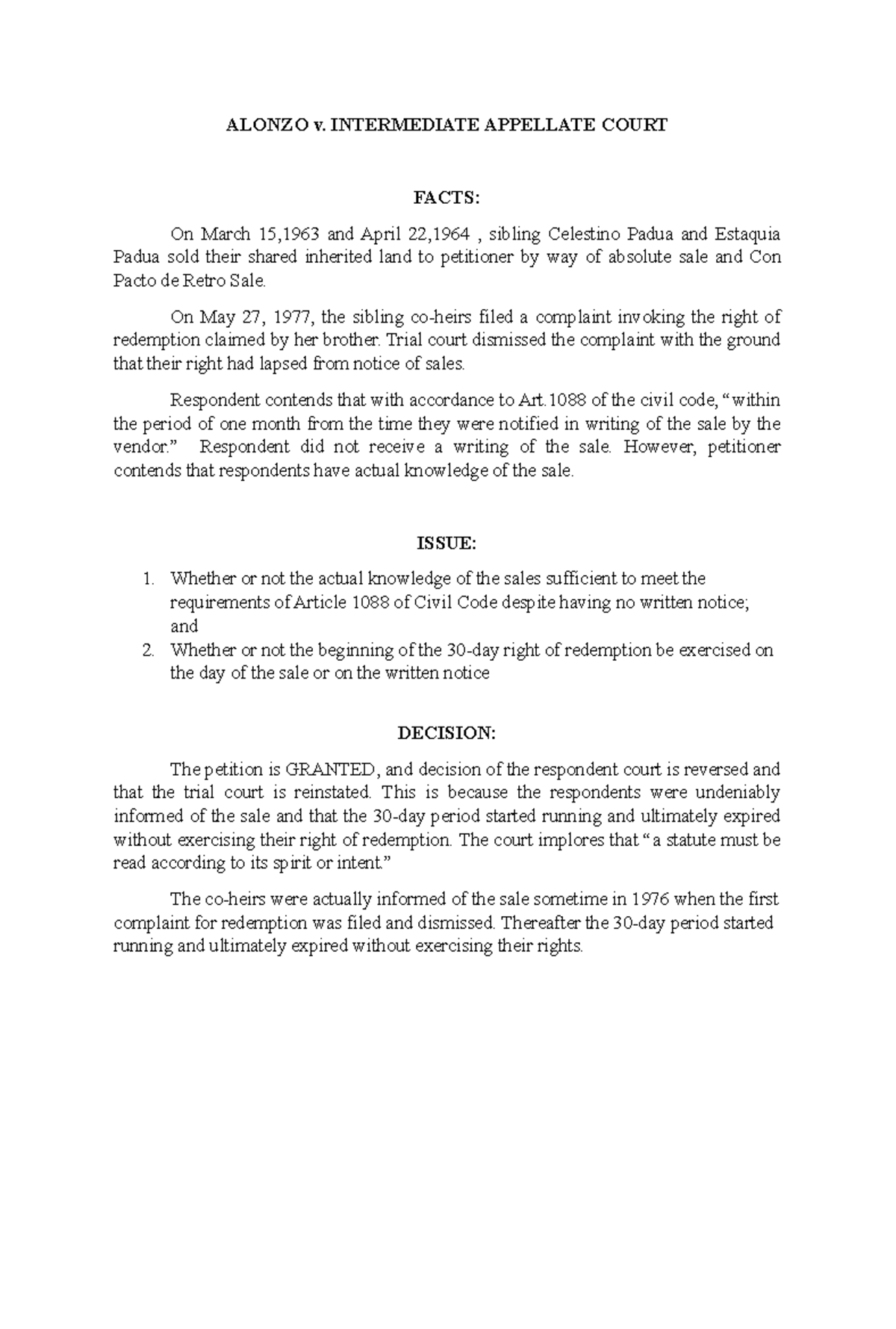 Alonzo v IAC Case digest - ALONZO v. INTERMEDIATE APPELLATE COURT FACTS ...