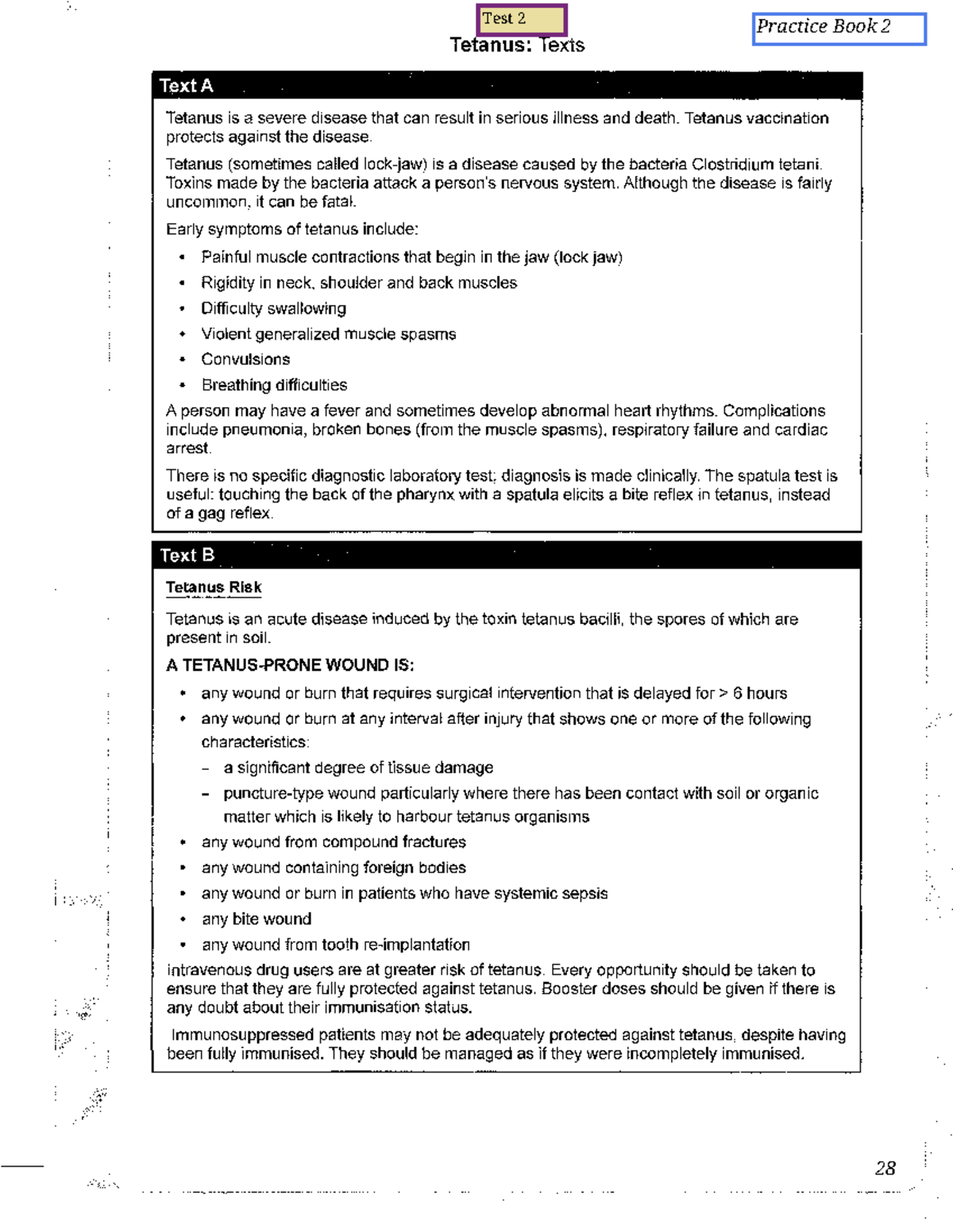 Tetanus: Comprehensive Reading Guide for OET READING SUB-TEST - Studocu