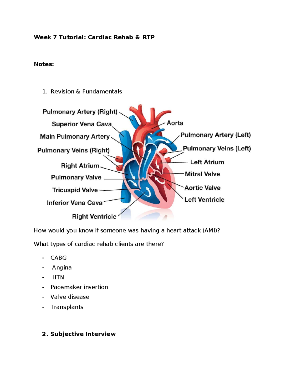 Week 7 Tutorial Worksheet - Cardiac Rehab & RTP - Week 7 Tutorial ...