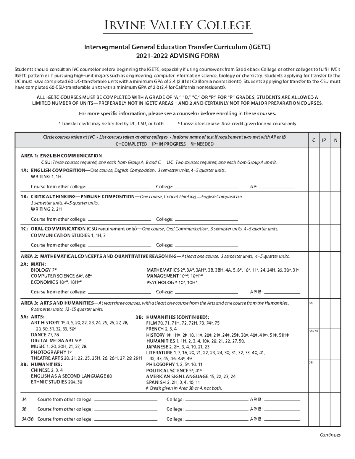 IGETC Curriculum 2021-2022: Pathway to UC Transfer Success - Studocu