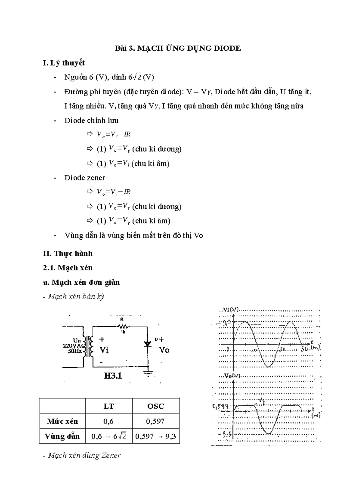 Bài 3. Mạch Ứng Dụng Diode - Lý Thuyết và Thực Hành - Studocu