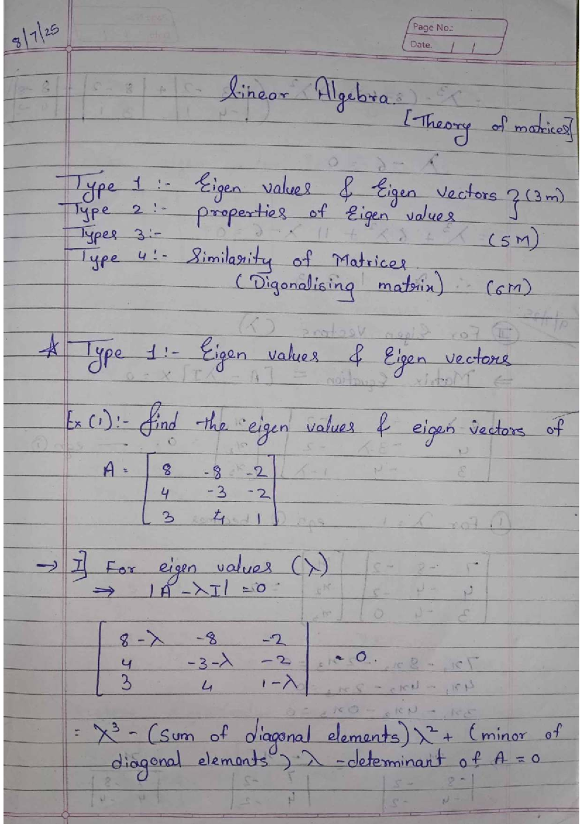 Linear Algebra (Matrices): Eigenvalues, Eigenvectors & Diagonalization - Studocu