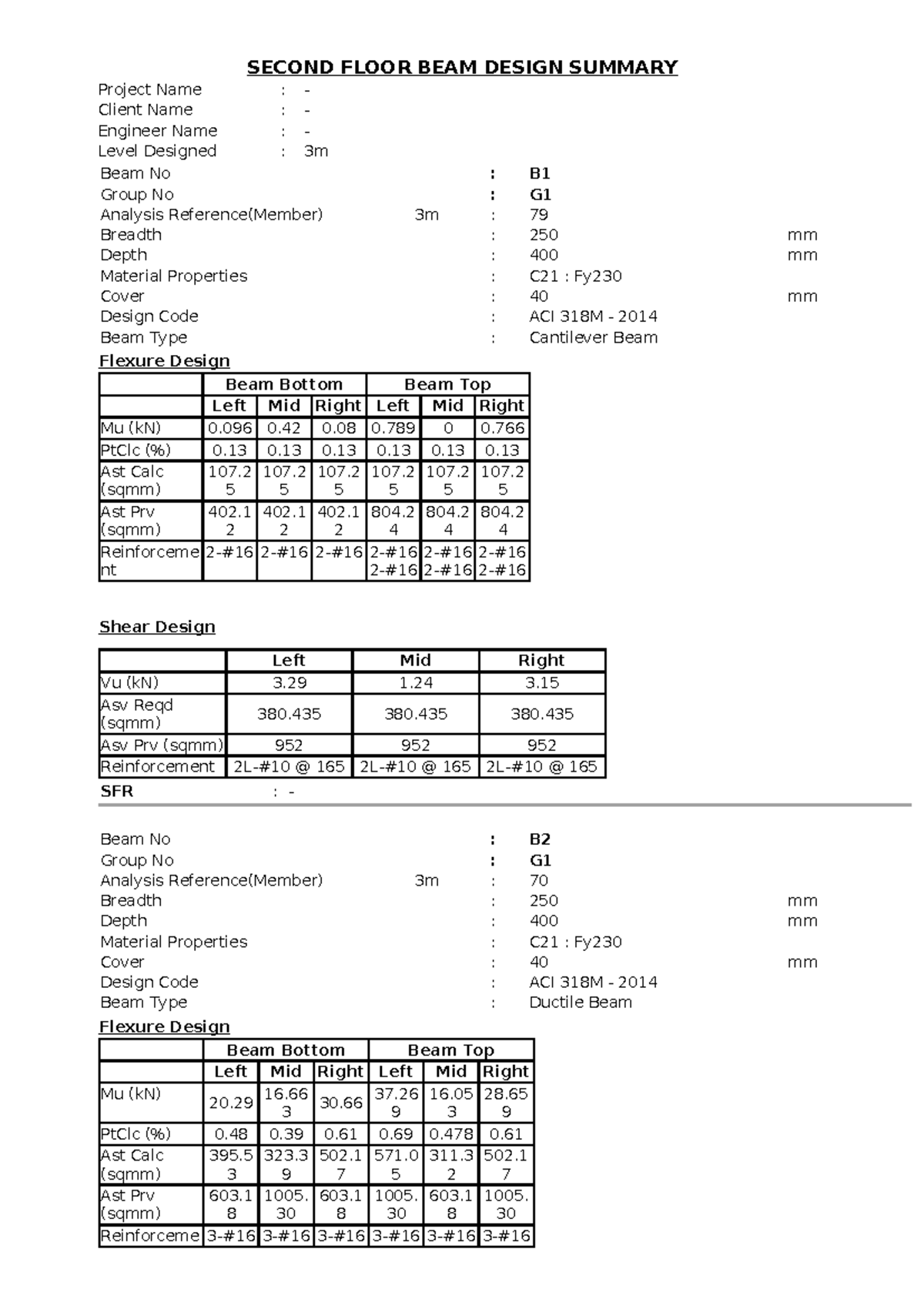 Second Floor Beam Design Summary (3m) - ACI 318M 2014 - Studocu